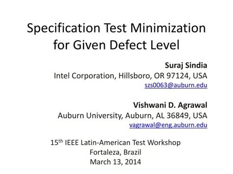 Ppt Specification Test Minimization For Given Defect Level Powerpoint Presentation Id1587430
