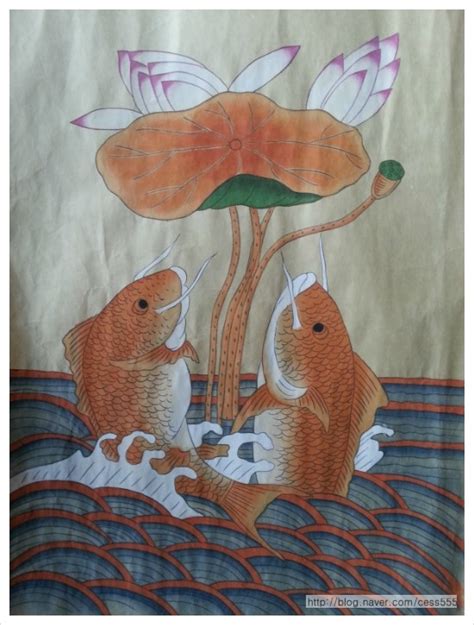 민화 연리도 연꽃과 잉어 네이버 블로그