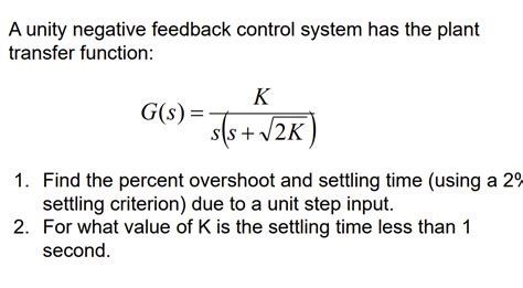 Solved A Unity Negative Feedback Control System Has The Chegg