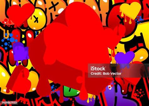 그래피티 사랑 배경 하트 추상 현대 발렌타인 데이 거리 예술 장식은 도시 그림 스타일로 수행됩니다 거리 예술에 대한 스톡 벡터
