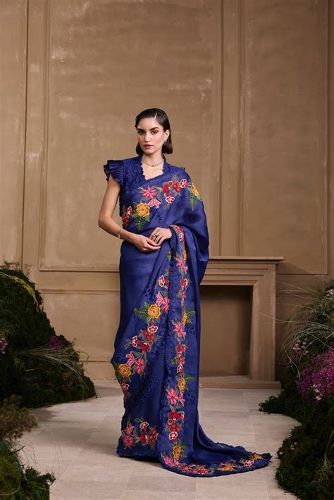 Cobalt Blue Floral Embroidered Saree C H A N D R I M A