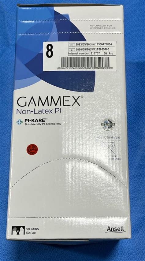 New Ansell 20685780 Gammex Non Latex Pi Sterile Surgical Gloves Size 8