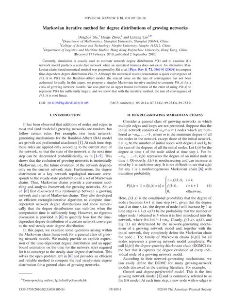 Pdf Markovian Iterative Method For Degree Distributions Of Growing