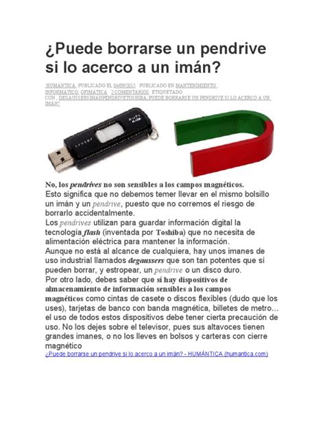 Puede Borrarse Un Pendrive Si Lo Acerco A Un Imán Pdf
