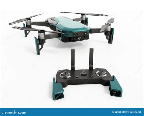 Multi Rotor Drone And Remote Control Isolated On White Background 3d