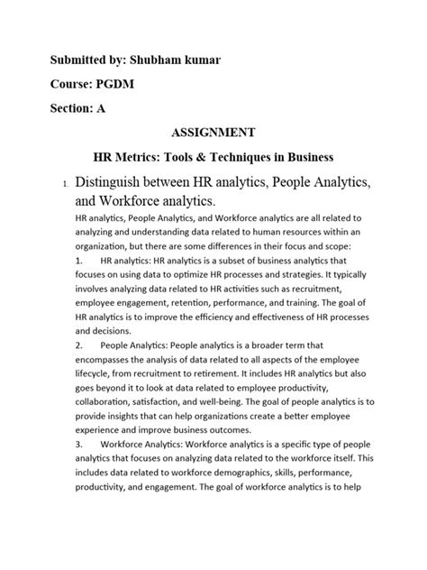 hr metrics assignment pdf analytics performance indicator