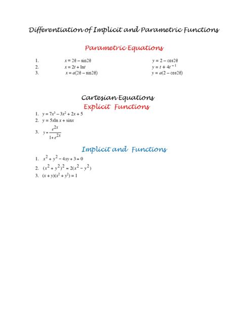 Implicit Parametric Functions Solutions Pdf Slope Tangent