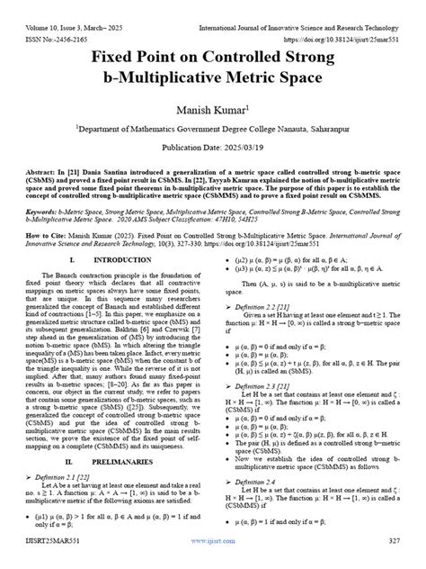 Fixed Point On Controlled Strong B Multiplicative Metric Space Pdf Sequence Banach Space