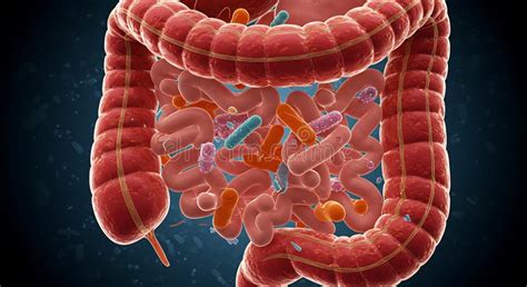 Human Colon Illustration Showing Gut Bacteria And Microbiome System