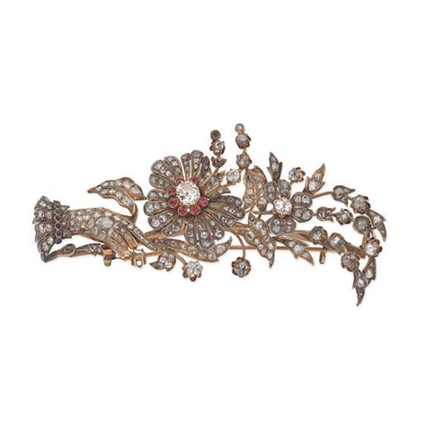 Bonhams Sapphire Ruby And Diamond Floral Spray Brooch