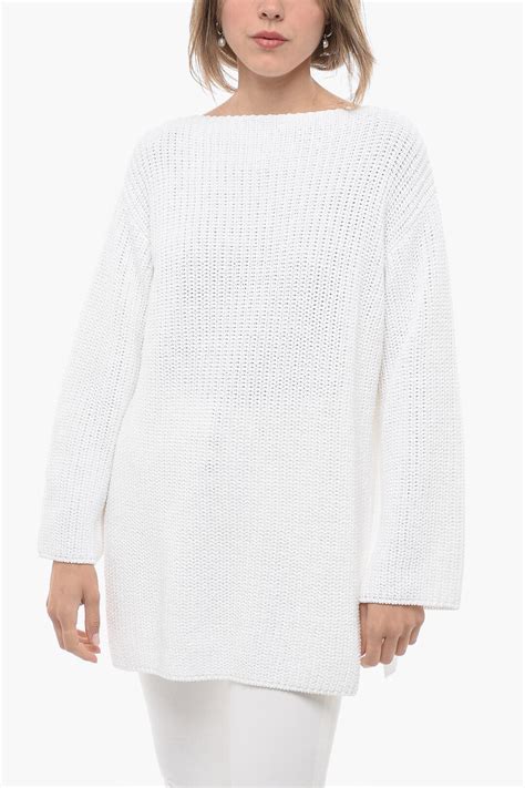 Salvatore Ferragamo Crew Neck Pure Cotton Sweater With Side Splits