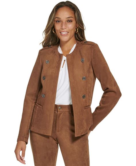 Tommy Hilfiger Faux Suede Open Front Collarless Blazer Macys