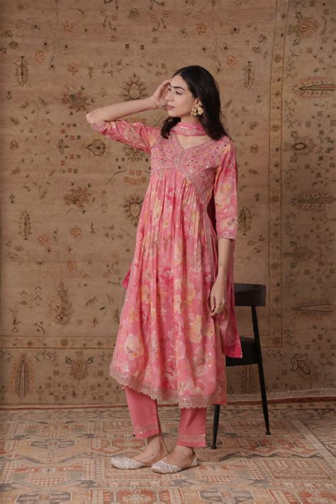 Pink Beautiful Alia Cut Kurta Set Indi Ethnics