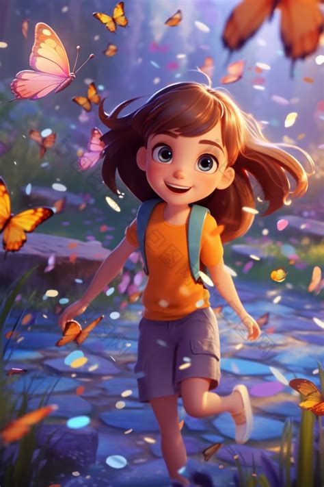 追蝴蝶的小女孩高清图片下载 包图网