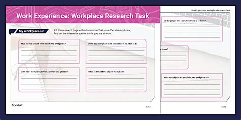 Preparing For Work Experience Workplace Research Task