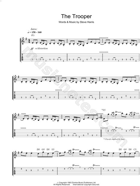 Iron Maiden The Trooper Guitar Tab In E Minor Download And Print