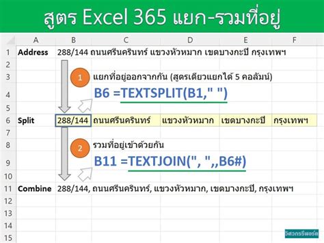 [วิศวกรรีพอร์ต] สูตร Excel 365 แยก รวมที่อยู่ ฟังก์ชันนึงของ Excel 365 ที่เจ๋งมากคือ Textsplit