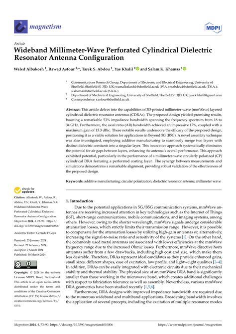 Pdf Wideband Millimeter Wave Perforated Cylindrical Dielectric Resonator Antenna Configuration
