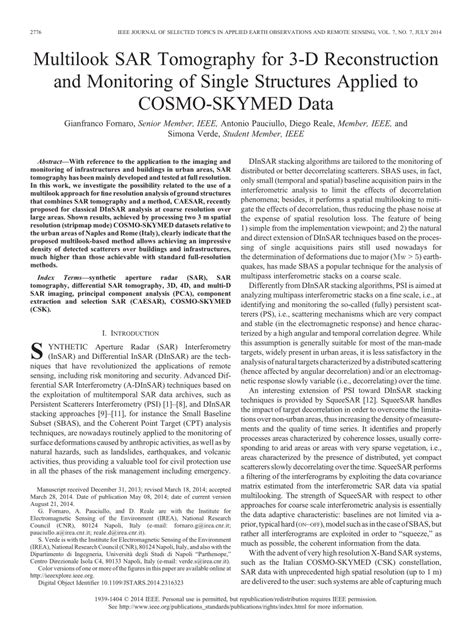 Pdf Multilook Sar Tomography For 3 D Reconstruction And Monitoring Of Single Structures