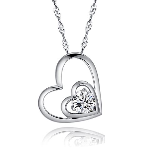 925 Sterling Silver Double Love Open Heart Pendant Necklace Paved Cubic
