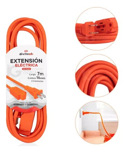 Extensión Eléctrica Uso Rudo Multicontacto M Cable De Cobre Cal Awg Divitech Color