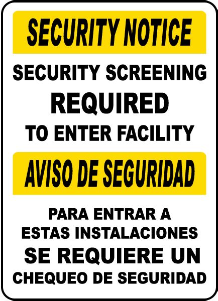 Bilingual Security Screening Required To Enter Sign Save 10