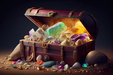 Treasure Chest Overflowing With Gemstones Gold Coins And Other Riches Stock Illustration