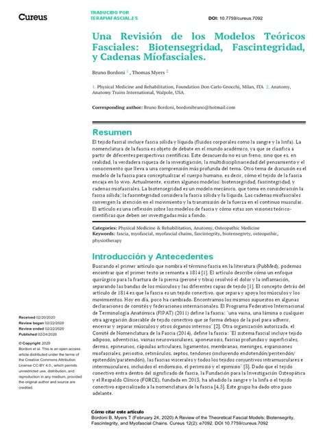 Bordoni Y Myers Feb 2020 Pdf Músculo Esquelético Dolor