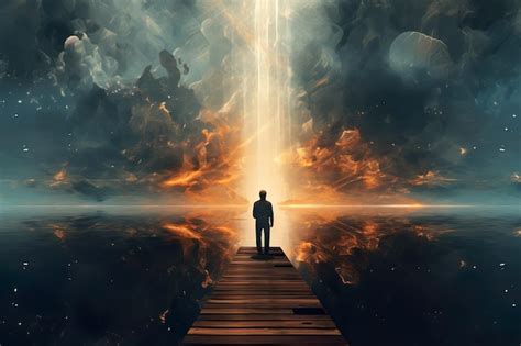Premium AI Image There Is A Man Standing On Dock With Boat In The Water Generative Ai