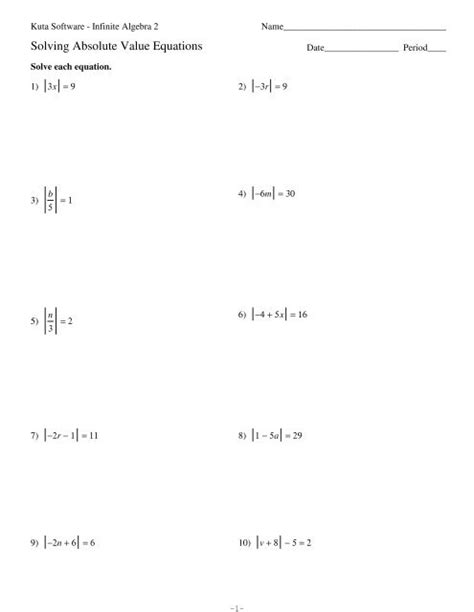 Solving Absolute Value Equations Kuta Software