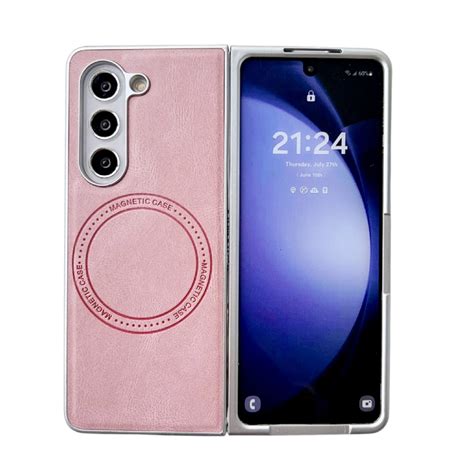 Samsung Galaxy Z Fold5 스킨 느낌 가죽 질감 Magsafe 진주빛 페인트 충격 방지 휴대폰 케이스핑크