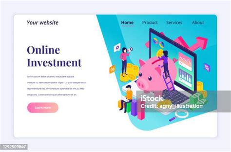 비즈니스 투자의 등각 방문 페이지 디자인 개념 사람들은 돼지 저금통에 동전 돈을 넣어 금융 그래프와 차트와 이익 소득 벡터