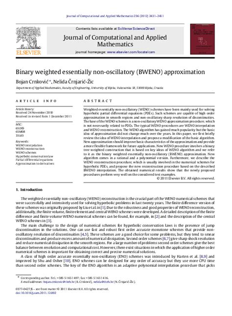 Pdf Binary Weighted Essentially Non Oscillatory Bweno Approximation