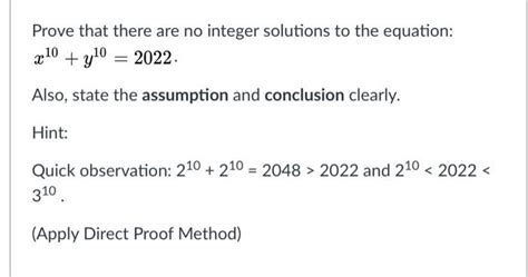 Solved Prove That There Are No Integer Solutions To The