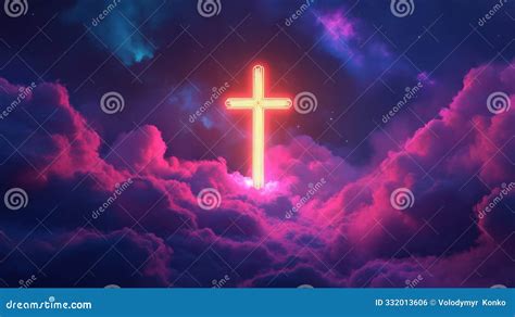 Glowing Cross In The Sky Surrounded By Vibrant Pink And Purple Clouds