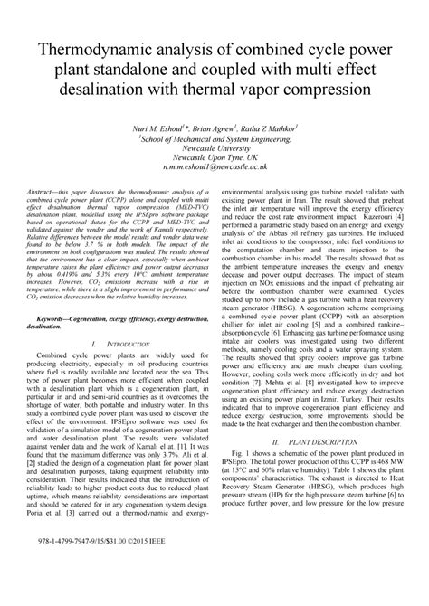 Pdf Thermodynamic Analysis Of Combined Cycle Power Plant Standalone And Coupled With Multi
