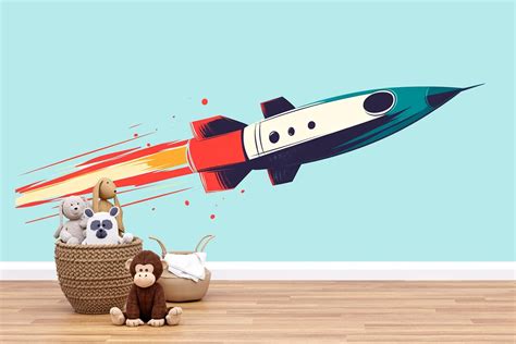 Rocket Wall Decal Sticker Space Wall Art Peel And Stick Wall Decal