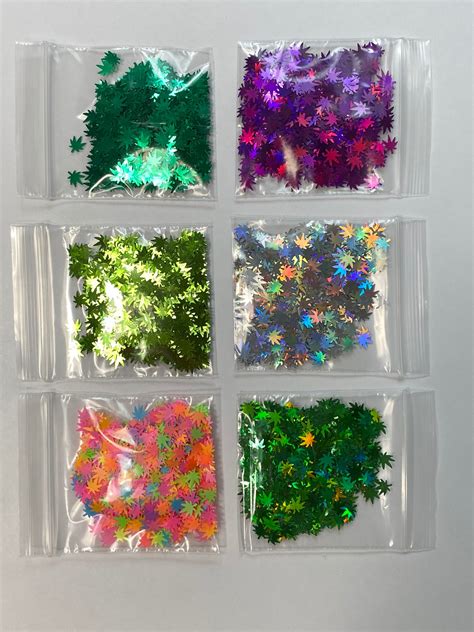 6 Pack Cannabis Pot Leaf Glitter Metallic Holographic And Etsy