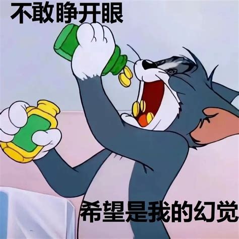 《汤姆猫抓狂举瓶，配文 不敢睁开眼 希望是我的幻觉”超搞笑》 近期使用频率很高的聊天表情包～ 表情包图片动图 求表情网斗图从此不求人