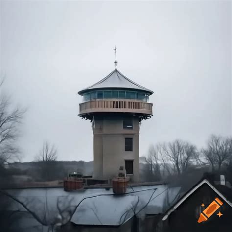 Birds Eye View Of A Water Tower On A Building In A Cold Atmosphere On