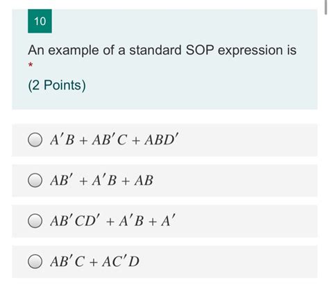 Solved 10 An Example Of A Standard Sop Expression Is 2
