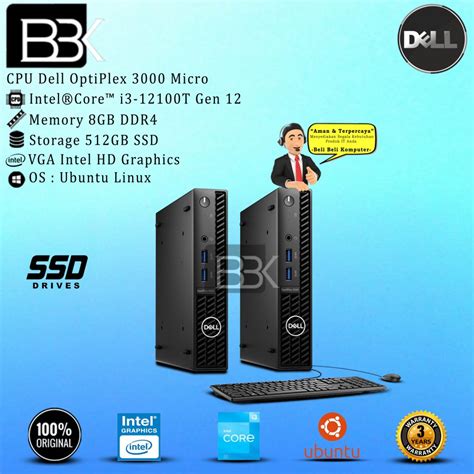 Jual CPU Dell Optiplex 3000 Micro Core I3 12100T 8GB 512GB SSD DOS 3YR Shopee Indonesia
