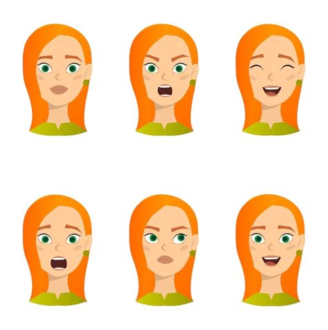 Femme Avec Différentes Expressions Du Visage Vecteur Premium