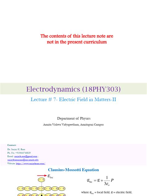 Lec 7 Electric Field In Matter Ii 18phy303 Electrodynamics Pdf