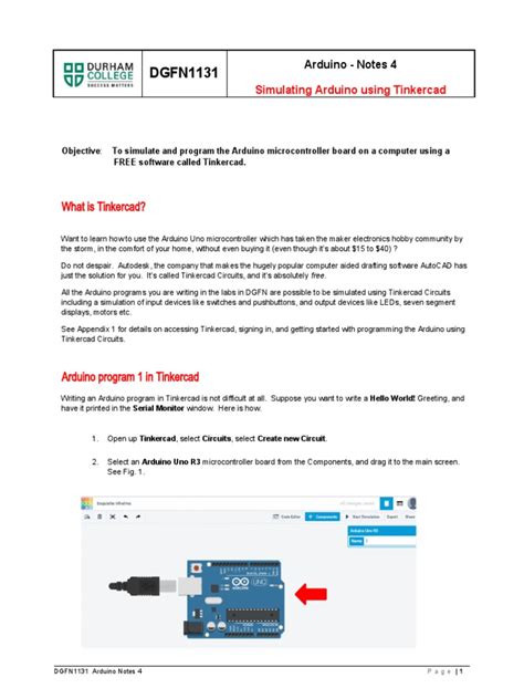 Notes 4 Simulating Arduino Using Tinkercad Pdf Arduino Resistor