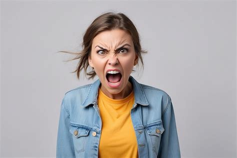 Angry Screaming Young Caucasian Lady Standing Isolated Premium Ai