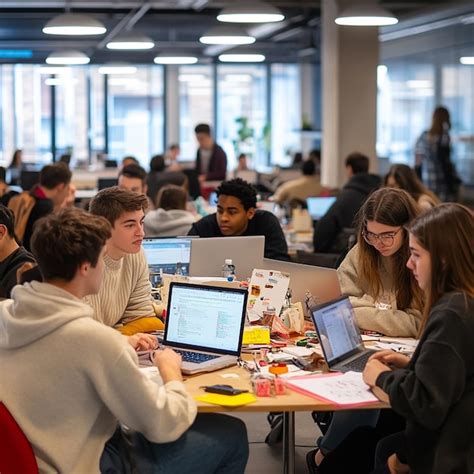 Vibrant Hackathon Event With Young Coders Premium Ai Generated Image