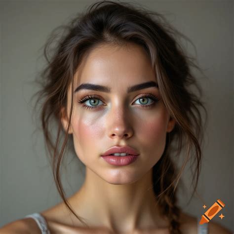 Close-up photorealistic portrait of a young woman on Craiyon