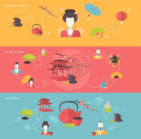 日本旅游横幅与传统艺妓茶道文化的日本孤立矢量插图插画图片下载 正版图片300933692 摄图网