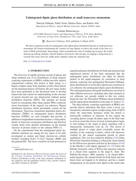 Unintegrated Dipole Gluon Distribution At Small Transverse Momentum Pdf Mathematics